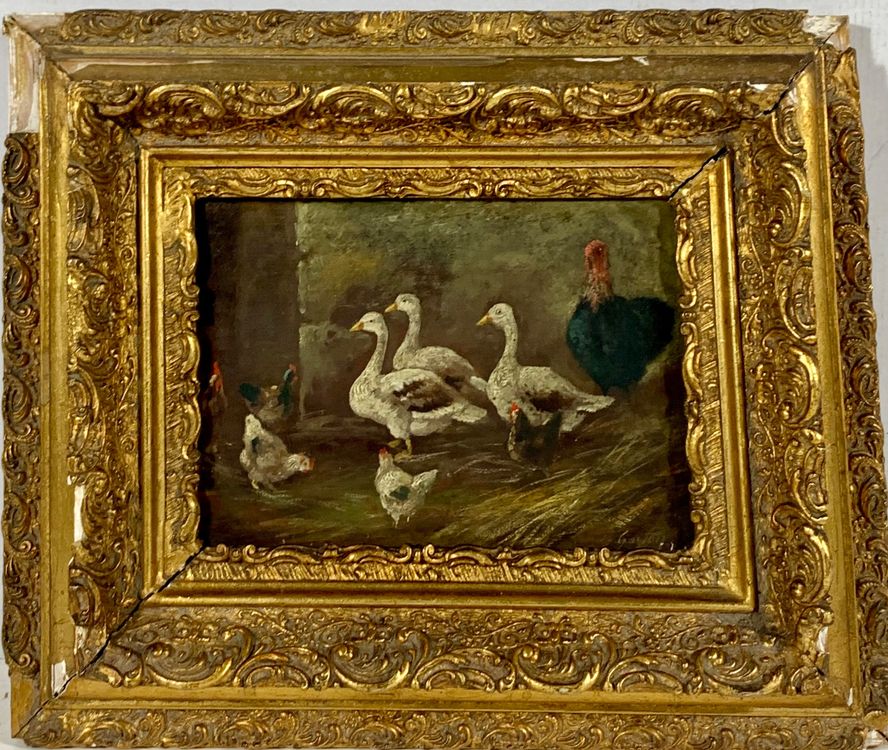 Antikes Gemälde Stall mit Hühner, Gänse unleserlich Signiert (Gebraucht) in Root für CHF 245 ...