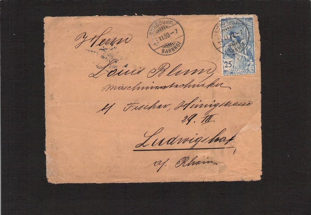 Beleg mit Abart UPU 25 blau , gel. 1900,versch. Druck (Gebraucht) in ...