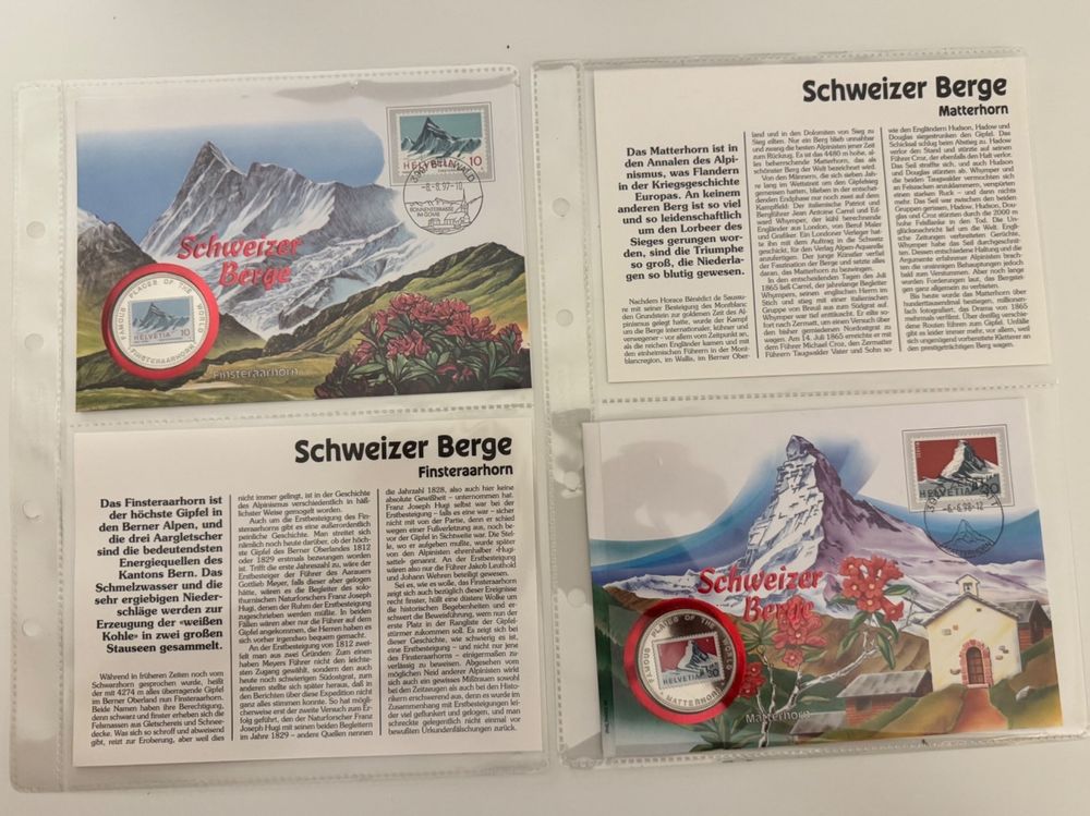 Schweizer Berge, zwei Münzen und Briefmarken (Gebraucht) in Maschwanden für CHF 2 – mit ...