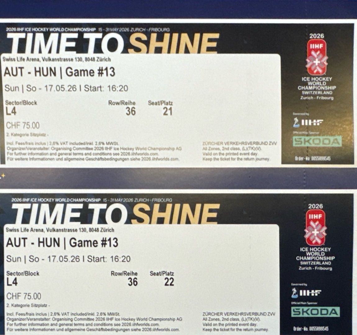 IIHF 2026 2 Tickets AUT-HUN, 17.05.26, Top Kategorie! (Neu (gemäss ...