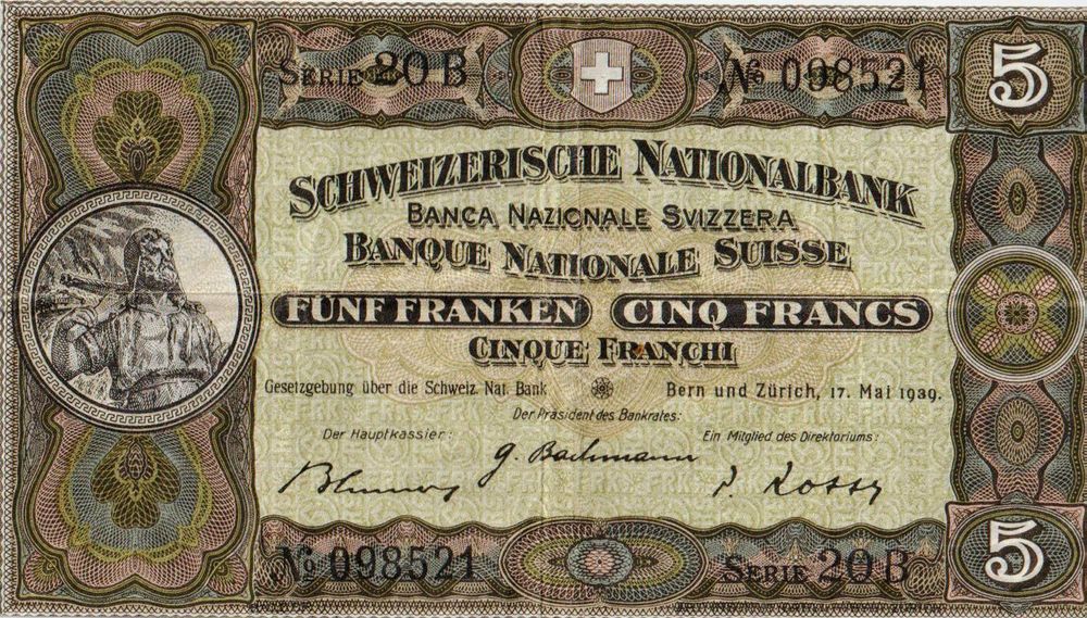 Schweizer Banknote 5 Franken, 1939 (Gebraucht) in Dübendorf für CHF 8 – mit Lieferung auf ...