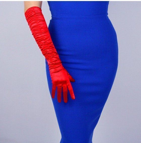 NEUE geraffte 48 cm lange Handschuhe rot - 221839 (Neu (gemäss ...