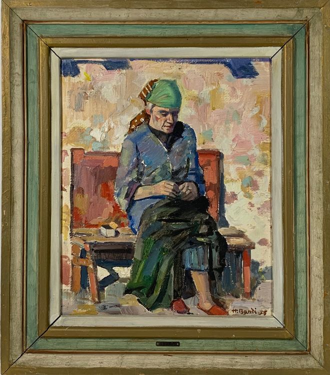 Hans Bandi (1896-1973) Dame am Nähen Gemälde (Gebraucht) in Root für ...