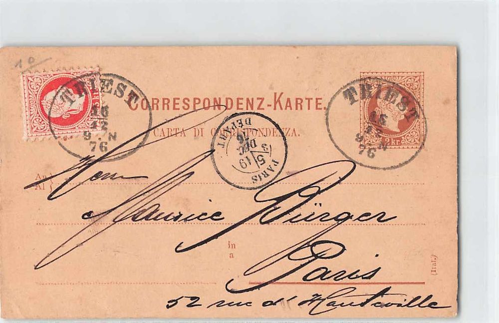 schöe Ganzsache mit Zusatzfrakatur TRIEST - PARIS 1876 | Kaufen auf Ricardo