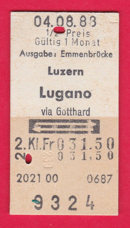 SBB KARTON-BILLETT, LUZERN - LUGANO, RETOUR, 2.Klasse | Kaufen auf Ricardo