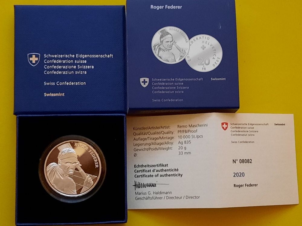 Schweiz 20 Fr. Münze Roger Federer 2020 PP ab CHF 1.-- (Neu (gemäss Beschreibung)) in Buchs SG ...