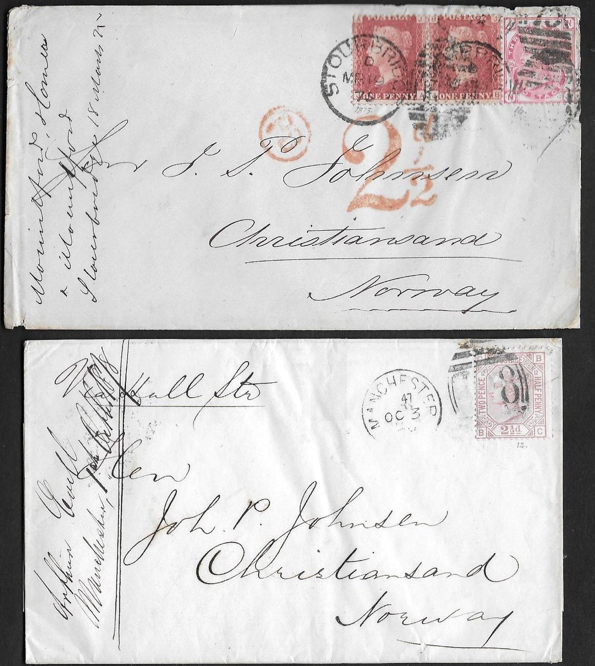 Ab 1875 zwei Briefe Frankaturen interessant n. Norway ab 1.- (Gebraucht ...