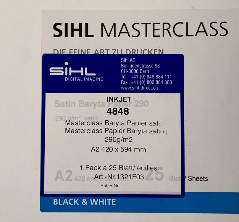 Photopapier Sihl 4848 Masterclass Baryta, Format A2 (Neu und ...