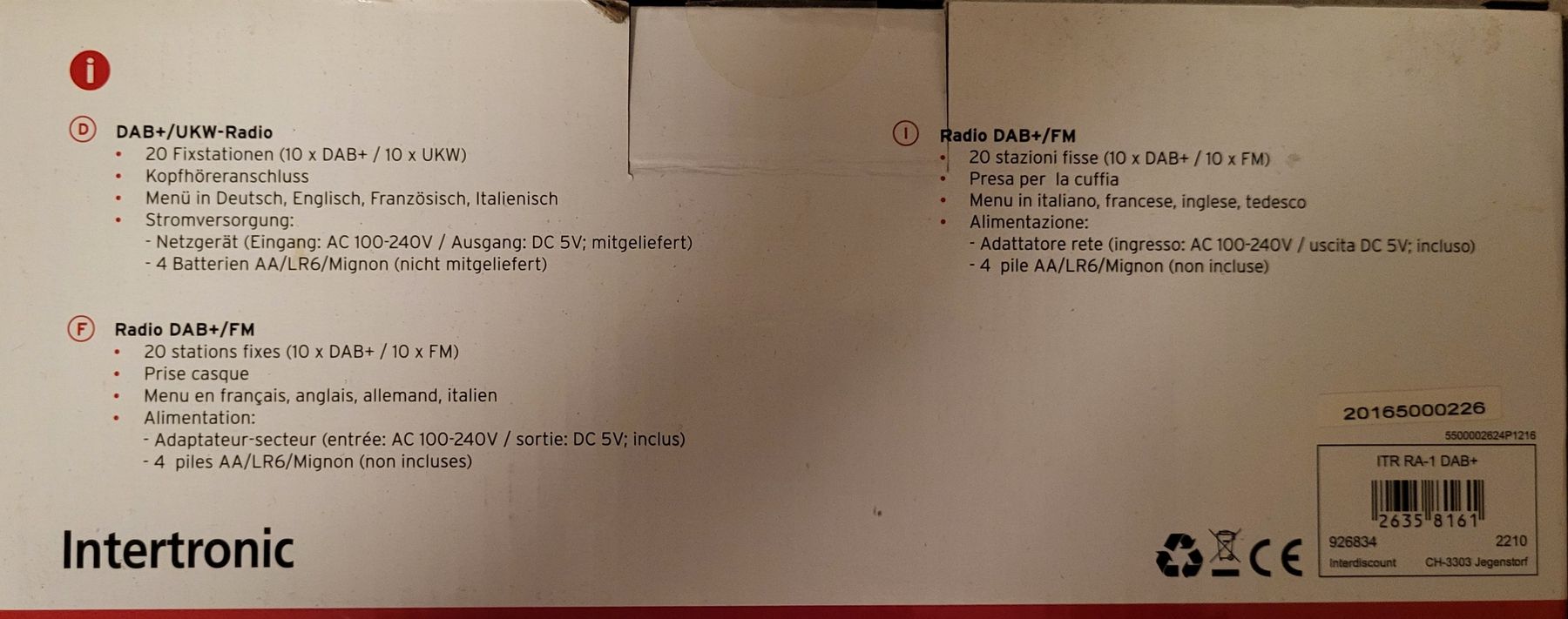 Intertronic DAB+/FM Radio RA-1, neuwertig, Top Zustand, OVP (Neu und ...