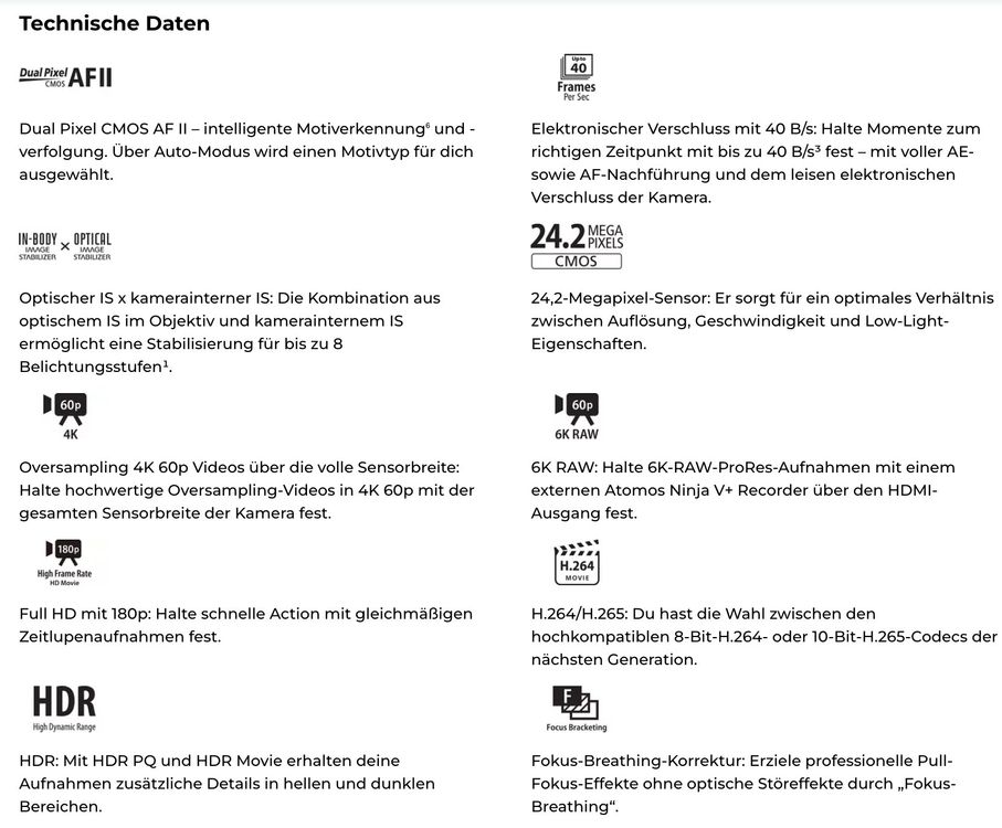 CANON EOS R6 Mark II / R6 MK2 Kamera Body (Gebraucht) in Emmen für CHF ...