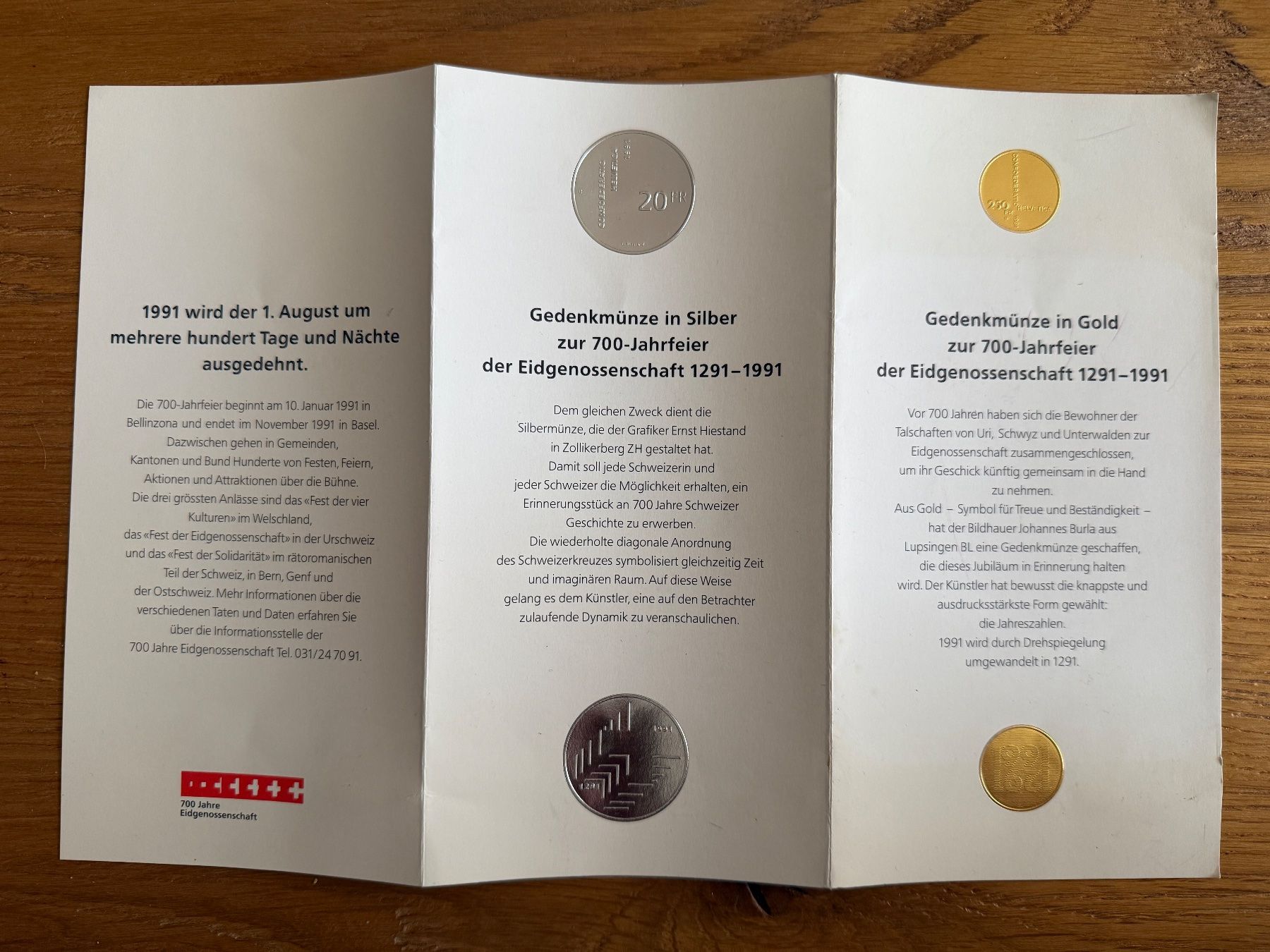 700 Jahre Schweizer Muenz-Set 20 Fr Silber/250 Fr Gold, 1991 (Neu und ...