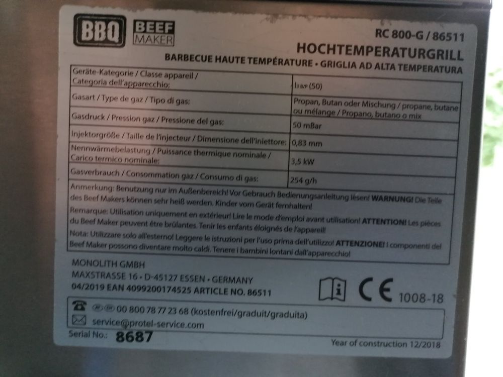 Beef Maker, Hochtemperaturgrill (Gebraucht) in Fehraltorf für CHF 90 ...