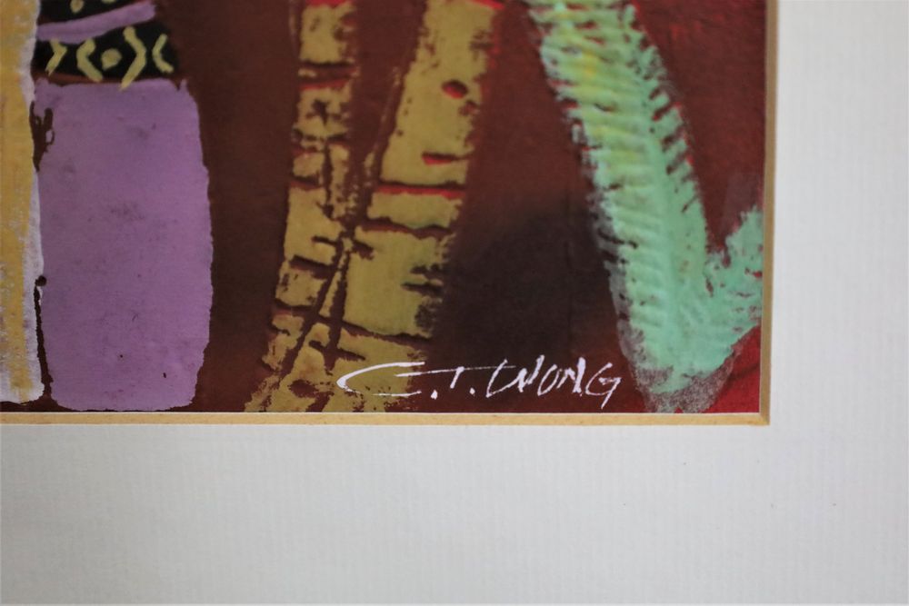 C.T. Wong, Gemälde, zwei Frauen mit Früchten, signiert (Gebraucht) in ...