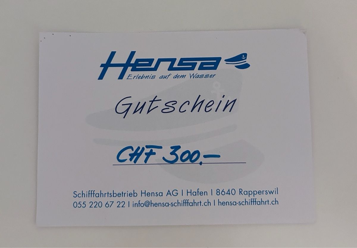 Hensa Schifffahrt Gutschein CHF 300.- Rapperswil Zürichsee (Neu (gemäss ...