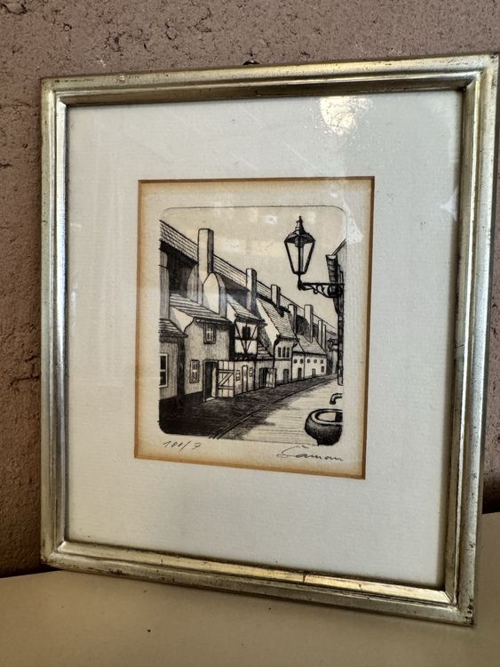 Grafik/Zeichnung "Gasse" von Saman, gerahmt, nummeriert, Vin (Gebraucht ...