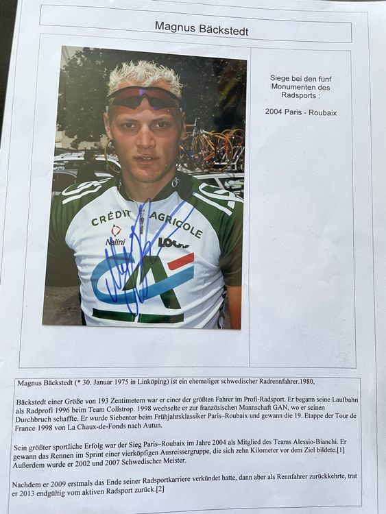 Magnus Backstedt Radrennfahrer Autogramm (Gebraucht) in Olten für CHF 5 ...