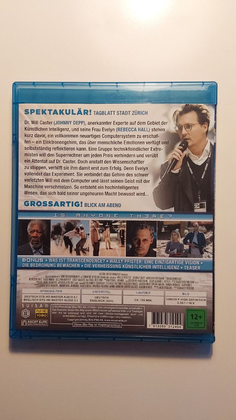 Transcendence Blu-ray mit Johnny Depp - Top Zustand! (Gebraucht) in ...