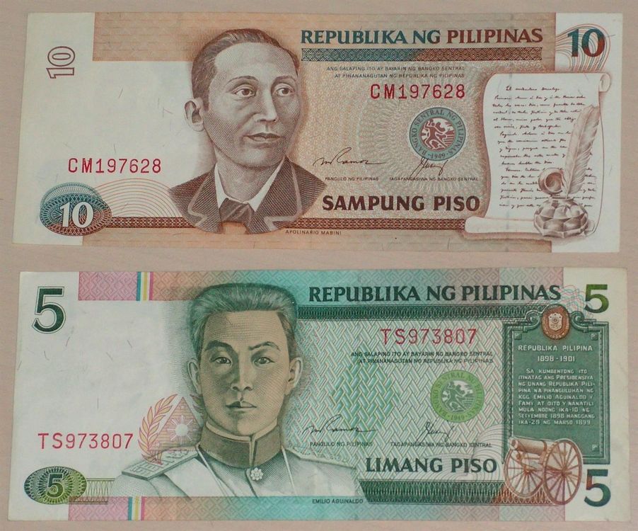 Banknote Philippinen 5 + 10 Piso, 1985 (Gebraucht) in Oberriet SG für ...