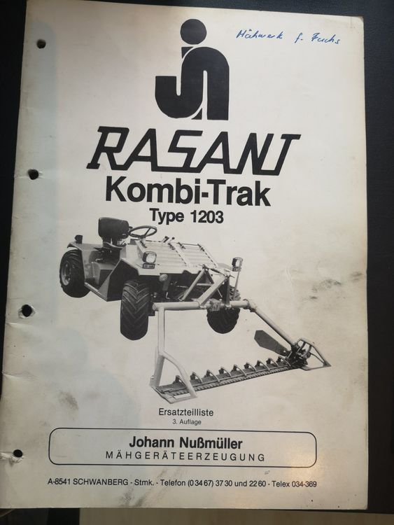 Ersatzteilliste Rasant Kombi-Trak (Gebraucht) in Ruswil für CHF 10 ...
