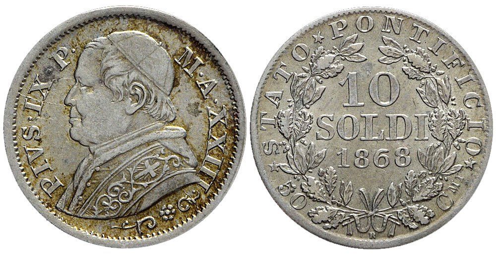 b- Italien, Rom, 10 Soldi / 50 Cents 1868 A.XXIII (Usato) a Chiasso per CHF 49 – con consegna ...