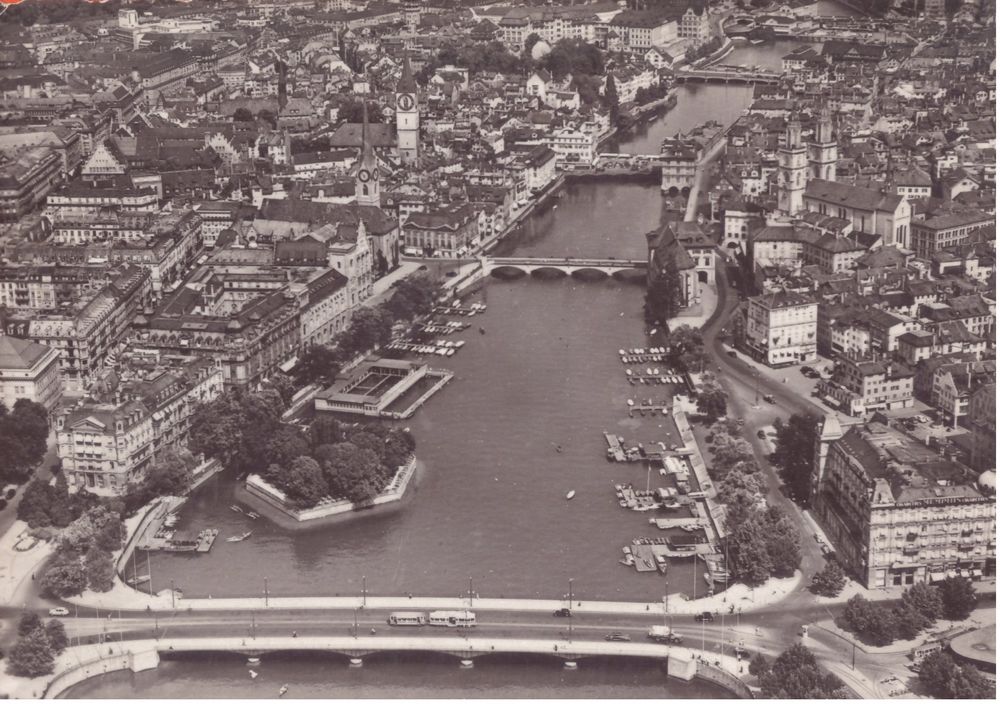 1952 ZÜRICH - QUAIBRÜCKE MIT BLICK AUF DIE LIMMAT - FLUGBILD (Gebraucht ...