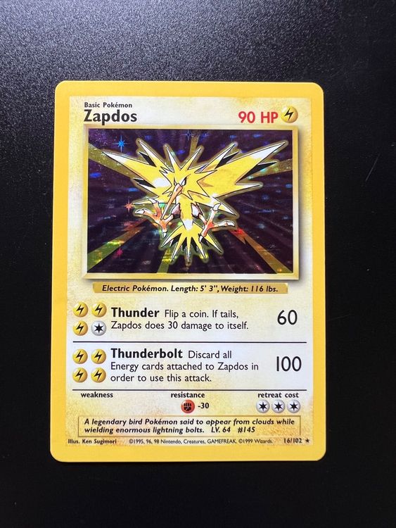 1x POKEMON ZAPDOS HOLO BASE SET 1999 CARD RARE VINTAGE (Gebraucht) in ...