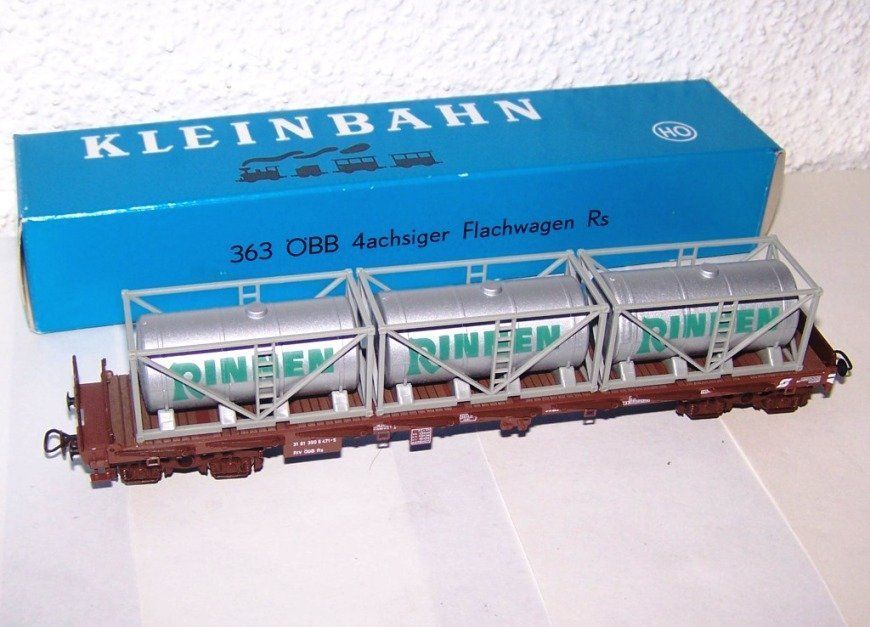 Kleinbahn H0 363: ÖBB Flachwagen Rs, mit 3 Containern RINNEN (Neu und ...