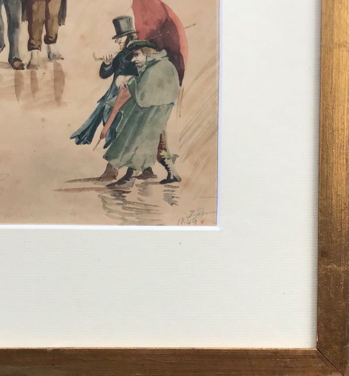 Antike Aquarell mit Personen Monogrammiert | Kaufen auf Ricardo