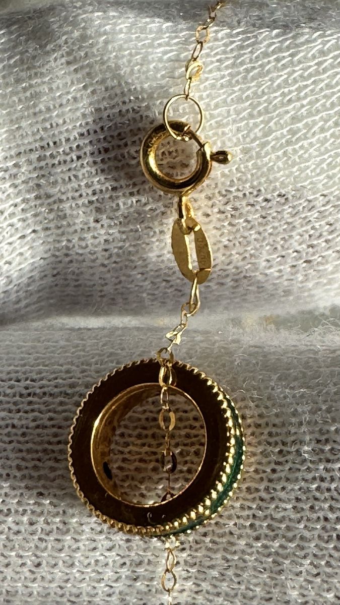 Goldkette 750 mit Email Ring Grün , neuwertig 18K (Neu und ...