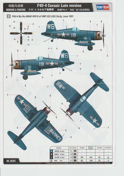 Decals zu Chance-Vought F4U-4 Corsair 1/48 (Neu und originalverpackt) in Bözen für CHF 5 – mit ...