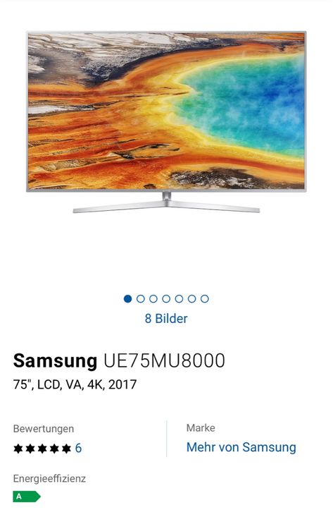 Samsung UE75MU8000 (Gebraucht) in Wangen an der Aare für CHF 426 – nur Abholung auf Ricardo kaufen