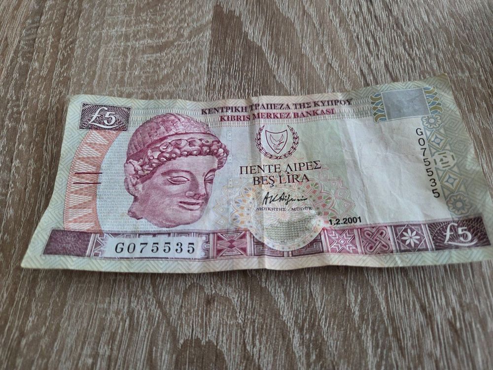 Seltene 5-Pfund-Note aus Zypern, Jahr 2001, Sammlerstück (Gebraucht) in ...