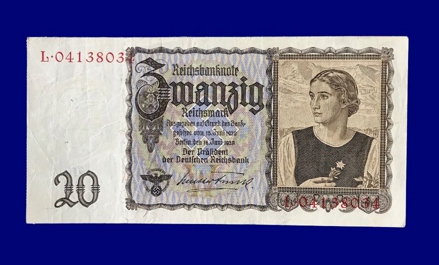 Deutschland 3. Reich 20 RM Banknote Berlin 1939 (Gebraucht) in Winterthur für CHF 10 – mit ...