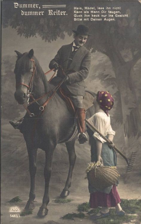 Dummer, dummer Reiter, Mann auf Pferd mit Frau, gel. 1911 (Gebraucht ...