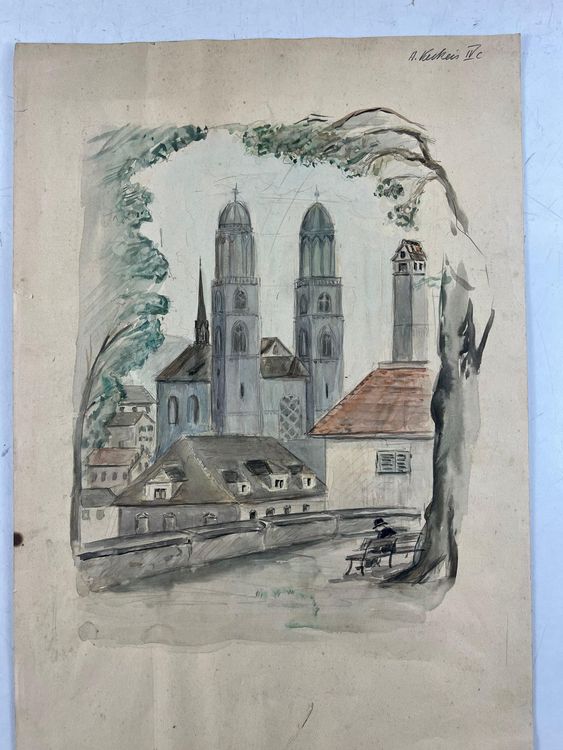 Antike Aquarell Grossmünster Zürich Handsigniert (Gebraucht) in Neuhausen am Rheinfall für CHF ...