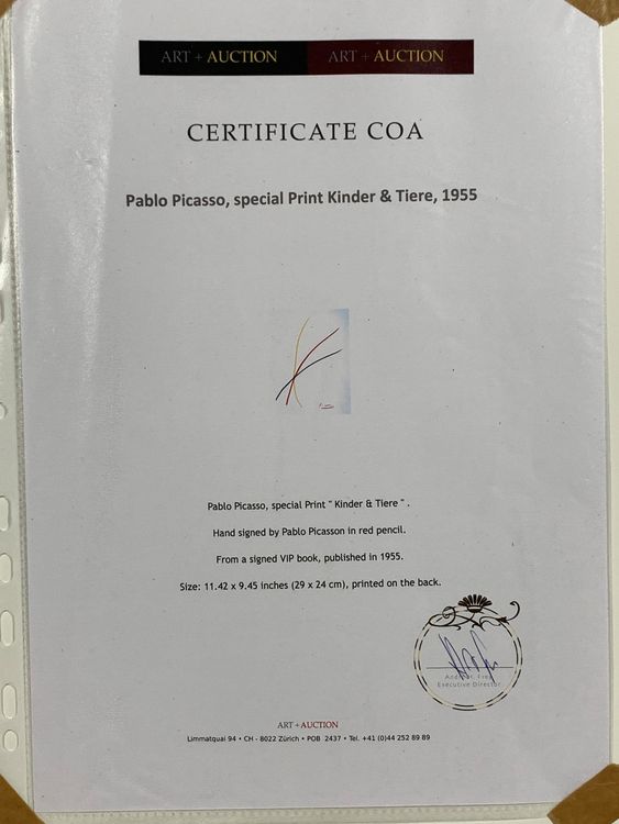 Pablo Picasso (1881-1973) Litho Handsigniert &Zertifikat (Gebraucht) in Root für CHF 915 – mit ...