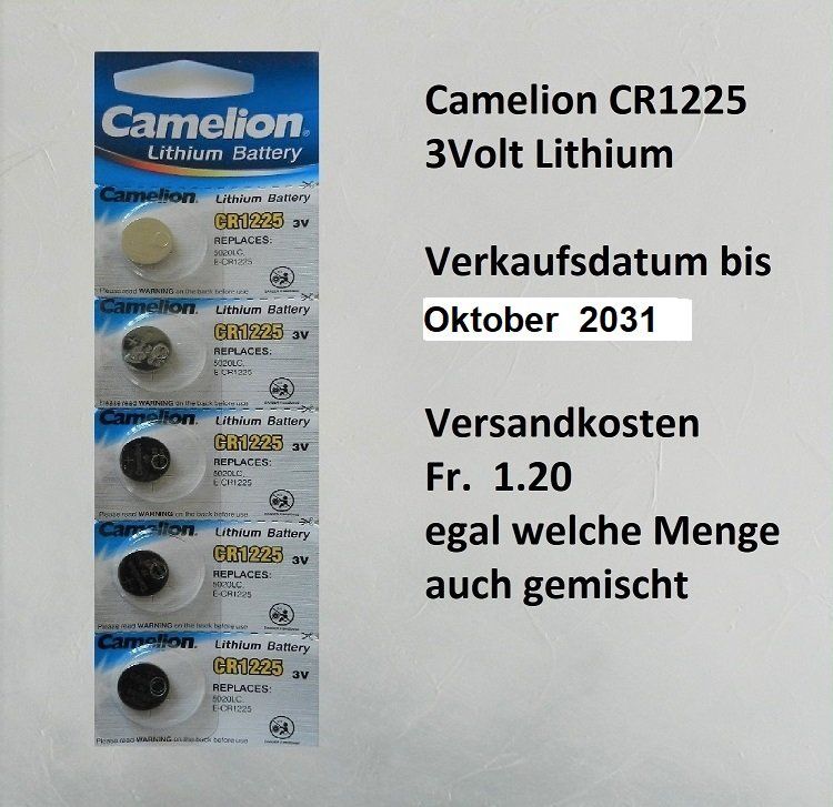 5 Knopfzellen CR1225 - 3Volt - Camelion (Neu und originalverpackt) in Zürich für CHF 1.4 – mit ...