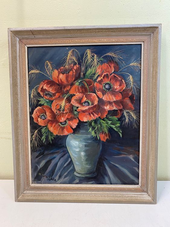 Gemälde verm. Öl Mohnblumen in Vase sign. H. Staubitz | Kaufen auf Ricardo