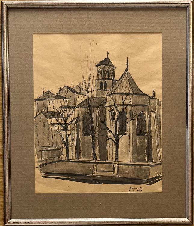 Georges Borgeaud (1914-1998) Kirchen Ansicht Aquarell (Gebraucht) in ...
