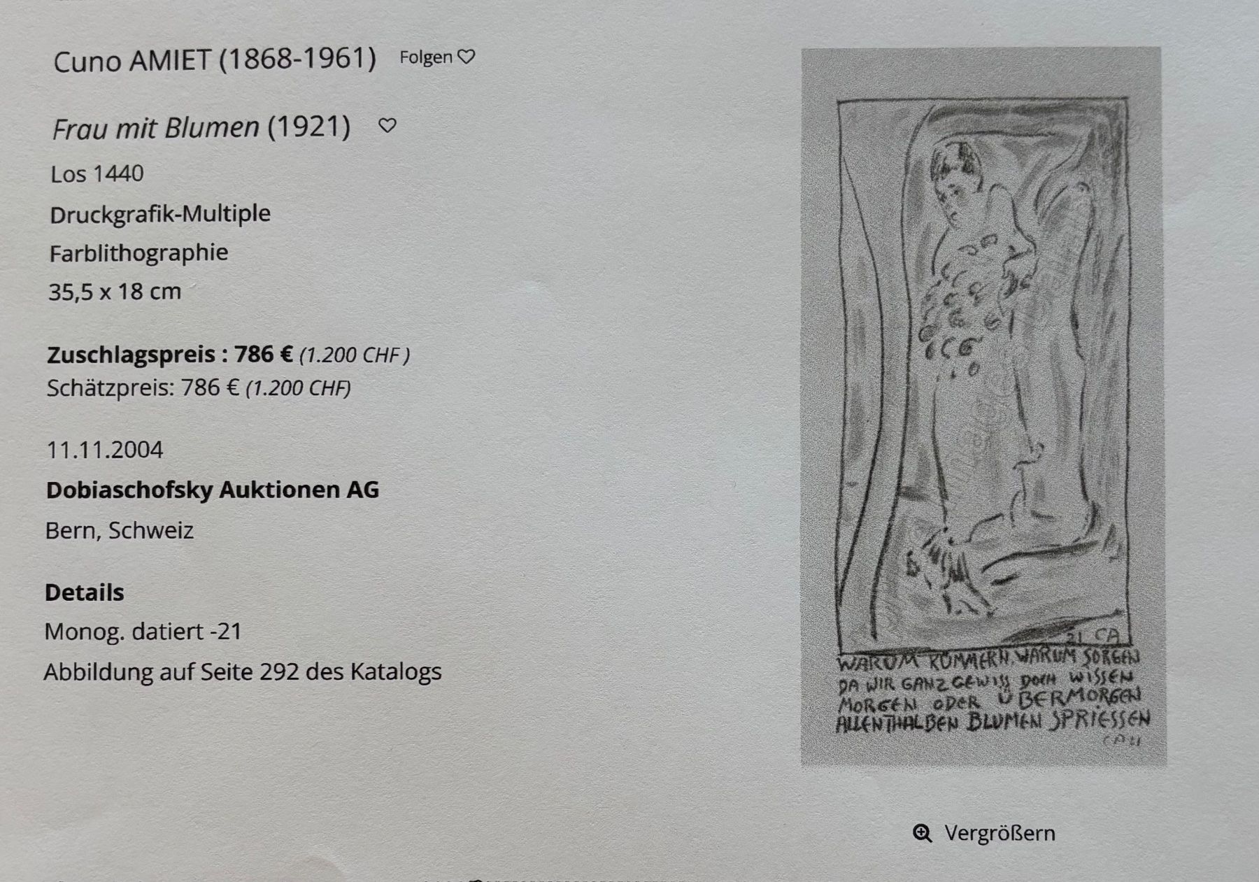 Cuno Amiet (1868-1961), Farblithographie, monogr. 1921 (Gebraucht) in ...