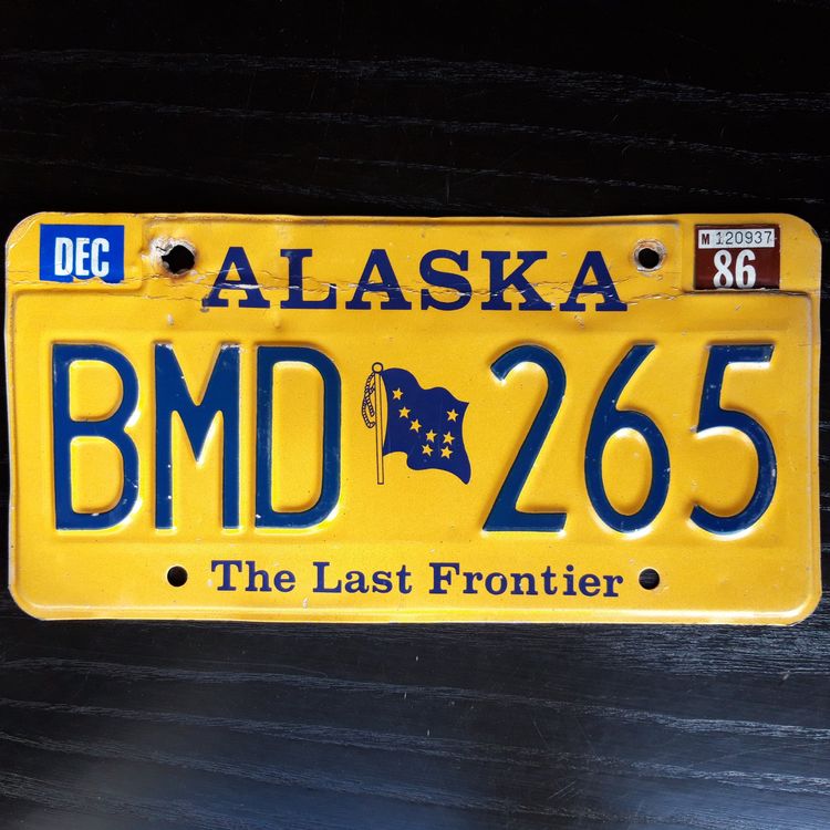 License Plate von Alaska USA, echtes US-Nummernschild 1986 (Gebraucht ...