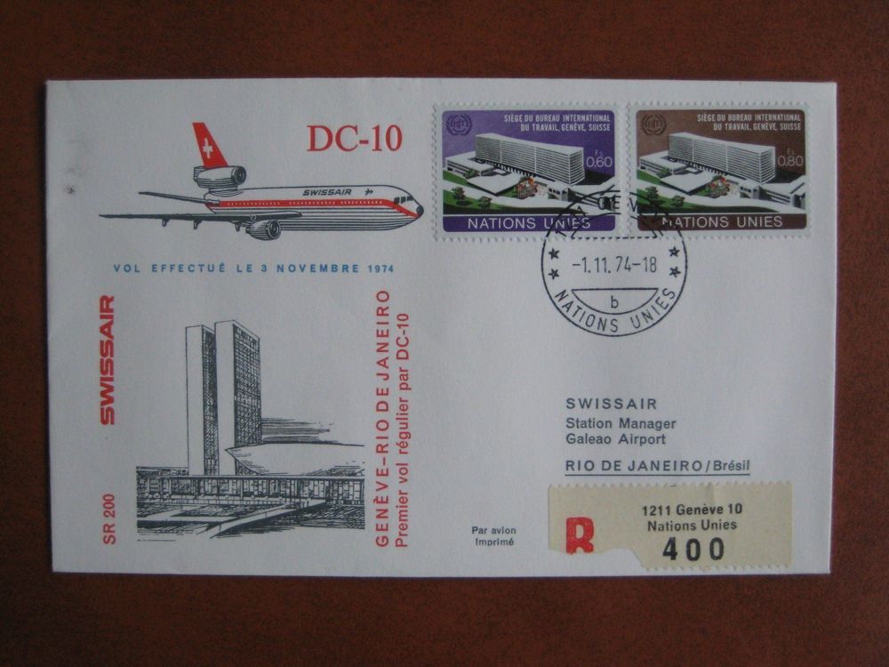 Erstflugbrief Genève- RIO vom 3. 11.1974 (Neu (gemäss Beschreibung)) in Wangs für CHF 1 – mit ...