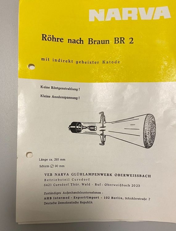 Röhre nach Braun, Braunsche Röhre, BR2, von Narva, neu (Neu und ...