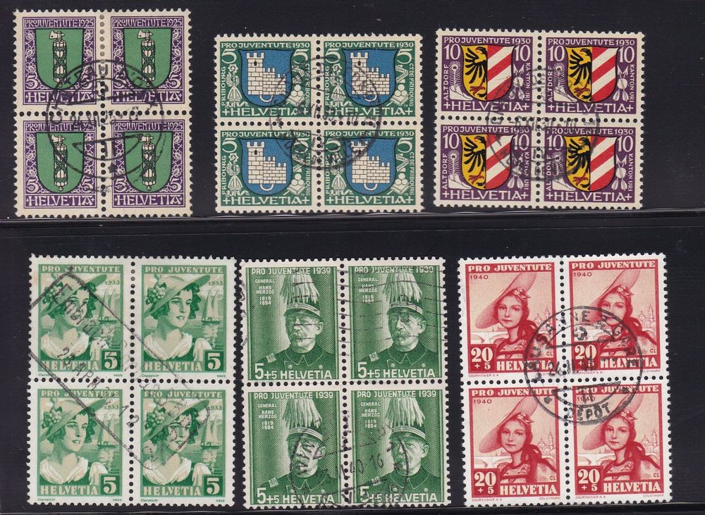 25 Stk. Pro Juventute Viererblocks ab 1925, vereinzelt ET | Kaufen auf Ricardo