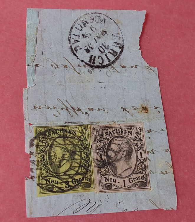 Historischer Briefausschnitt Sachsen 1858 mit Marken 6 + 4 (Gebraucht ...