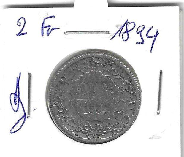 Monnaie Suisse: 2 Fr 1894 (D'occasion) à Muraz (Collombey) pour CHF 16 ...