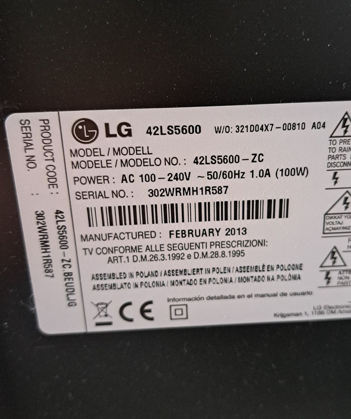 Fernseher LG, 42",93,5x52,5 cm, mit neuer Fernbedienung (Gebraucht) in ...