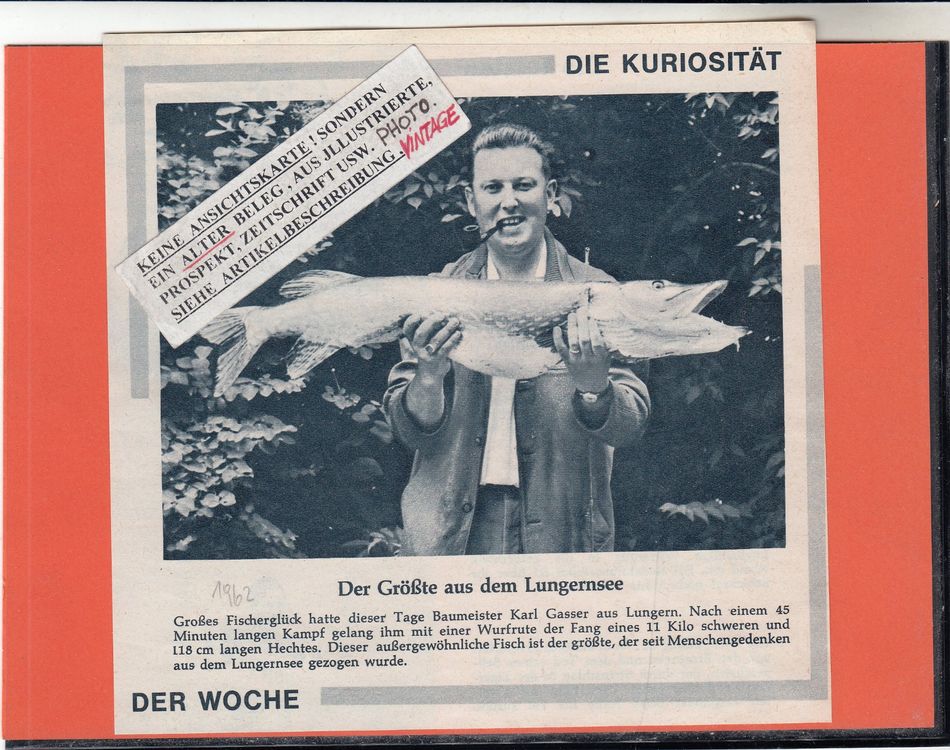 LUNGERN 1962 ,RIESENHECHT AUS DEM LUNGE3RNSEE.. K. GASSER (Gebraucht) in Hergiswil NW für CHF 5 ...