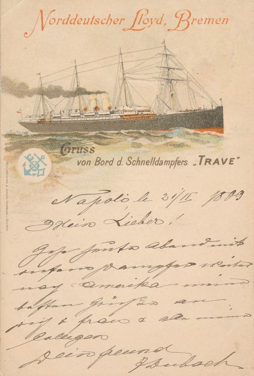Schiff Gruss von Bord d. Schnelldampfers TRAVE gel.1899 | Kaufen auf Ricardo