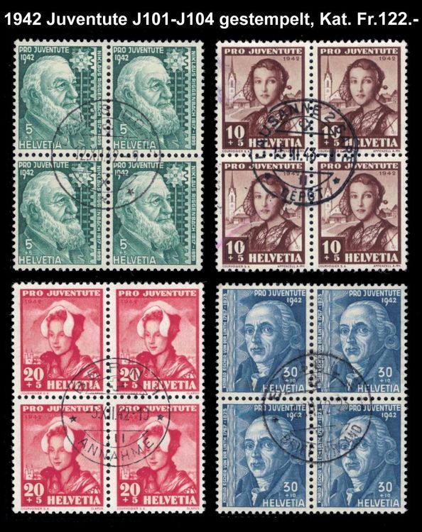 1942 Pro Juventute 4er gestempelt J101-J104, Kat. Fr. 122.- (Gebraucht ...